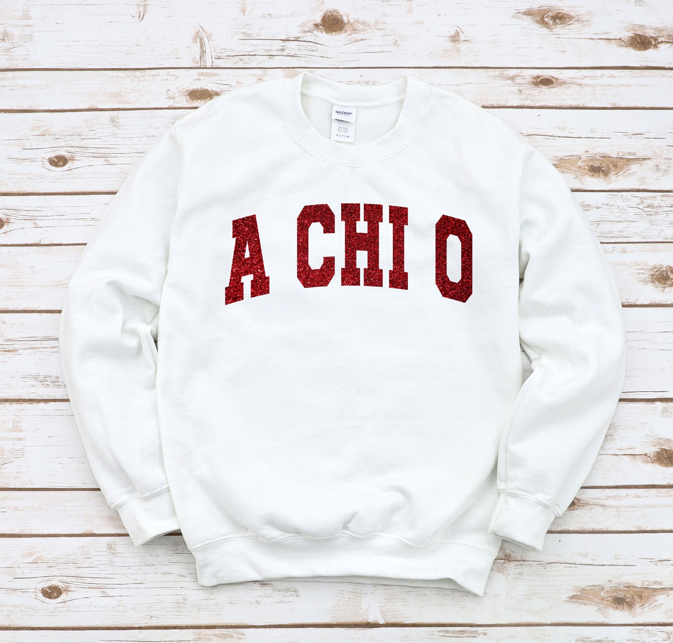AChiO Glitter Vintage Embroidered Greek Sweatshirts | Good Golly Greek, LLC