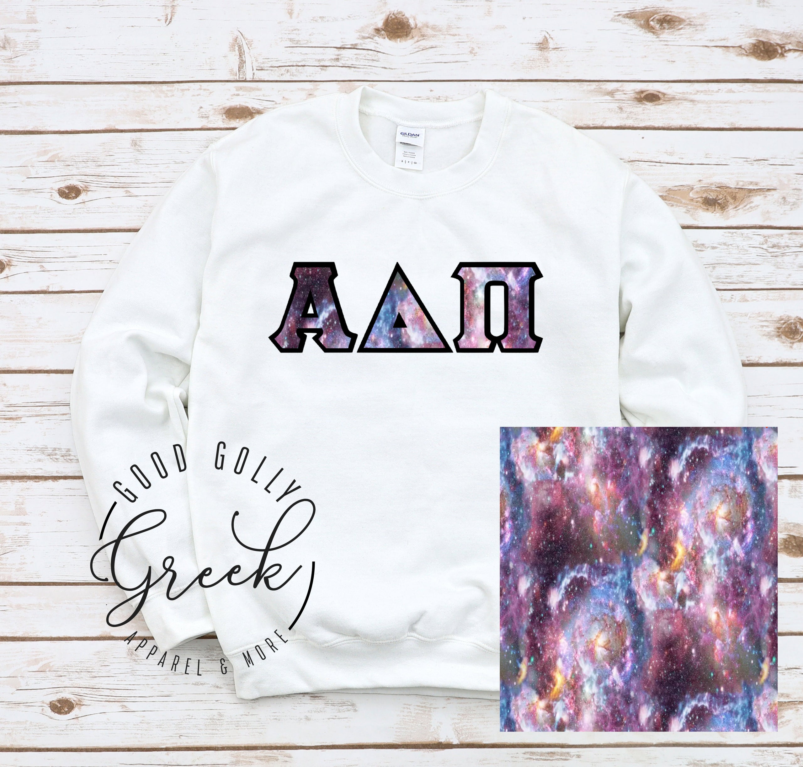 Photo Realistic Galaxy Greek Stitch Letters | Good Golly Greek, LLC
